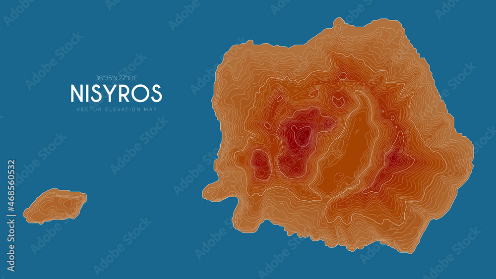 Topographic map of Nisyros, Greece. Vector detailed elevation map of ...