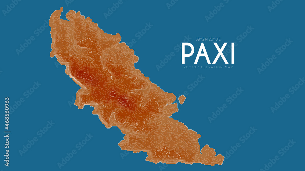 Topographic map of Paxi, Greece. Vector detailed elevation map of ...
