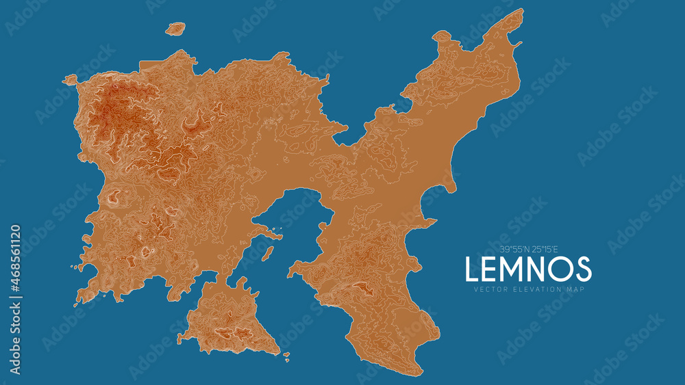 Topographic map of Lemnos, Greece. Vector detailed elevation map of ...