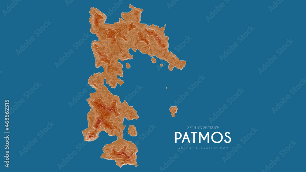 Topographic map of Patmos, Greece. Vector detailed elevation map of ...