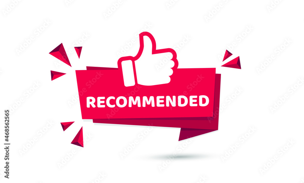 Banner recommended with thumb up. Red web push button with text ...