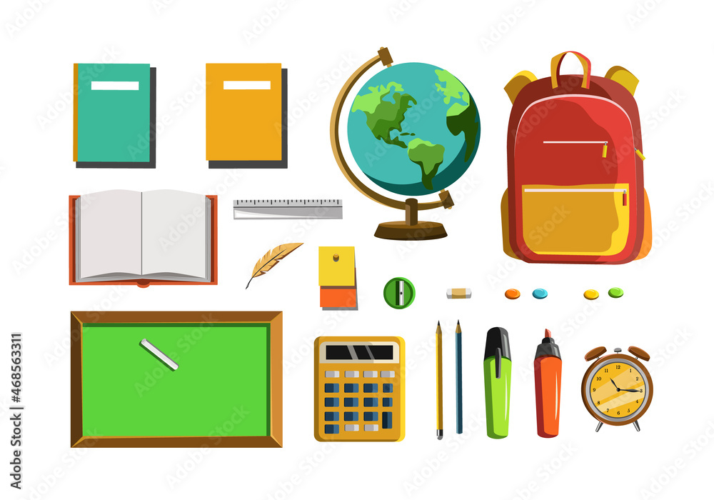 Stationery School Clip Art Illustration Stock Vector | Adobe Stock