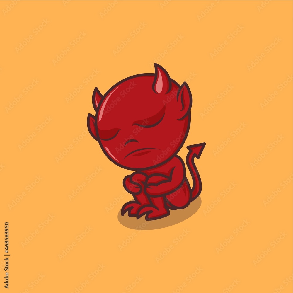 cute cartoon devil sad. vector illustration for mascot logo or sticker ...