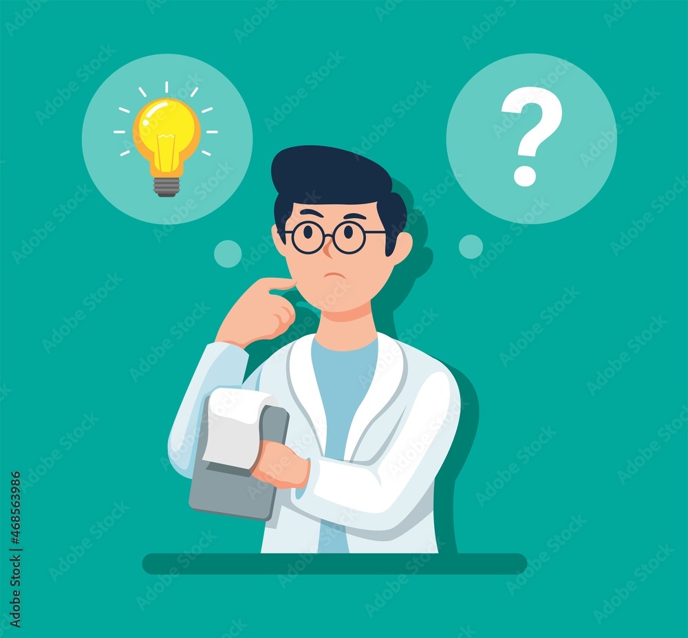 Scientist think find idea character symbol in cartoon illustration ...