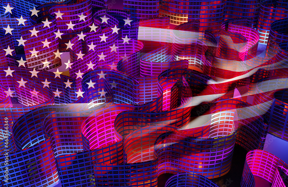American background. Architectural background with USA flag. Double ...