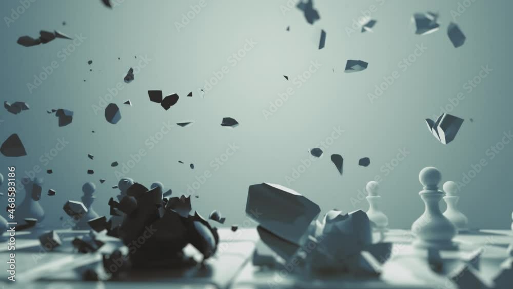 Destruction of chess figures series. Exploding kings in slow motion ...