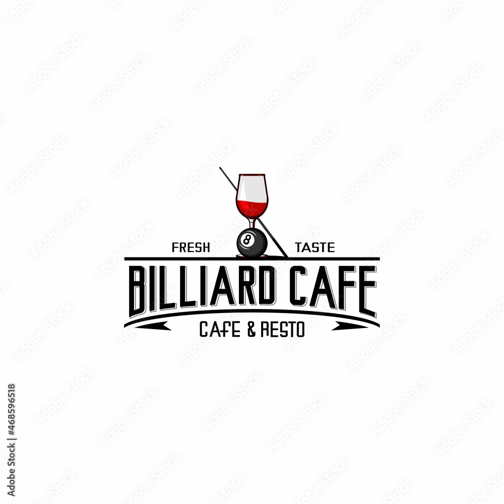 billiard cafe logo illustration vector, glass and ball eight billiards ...