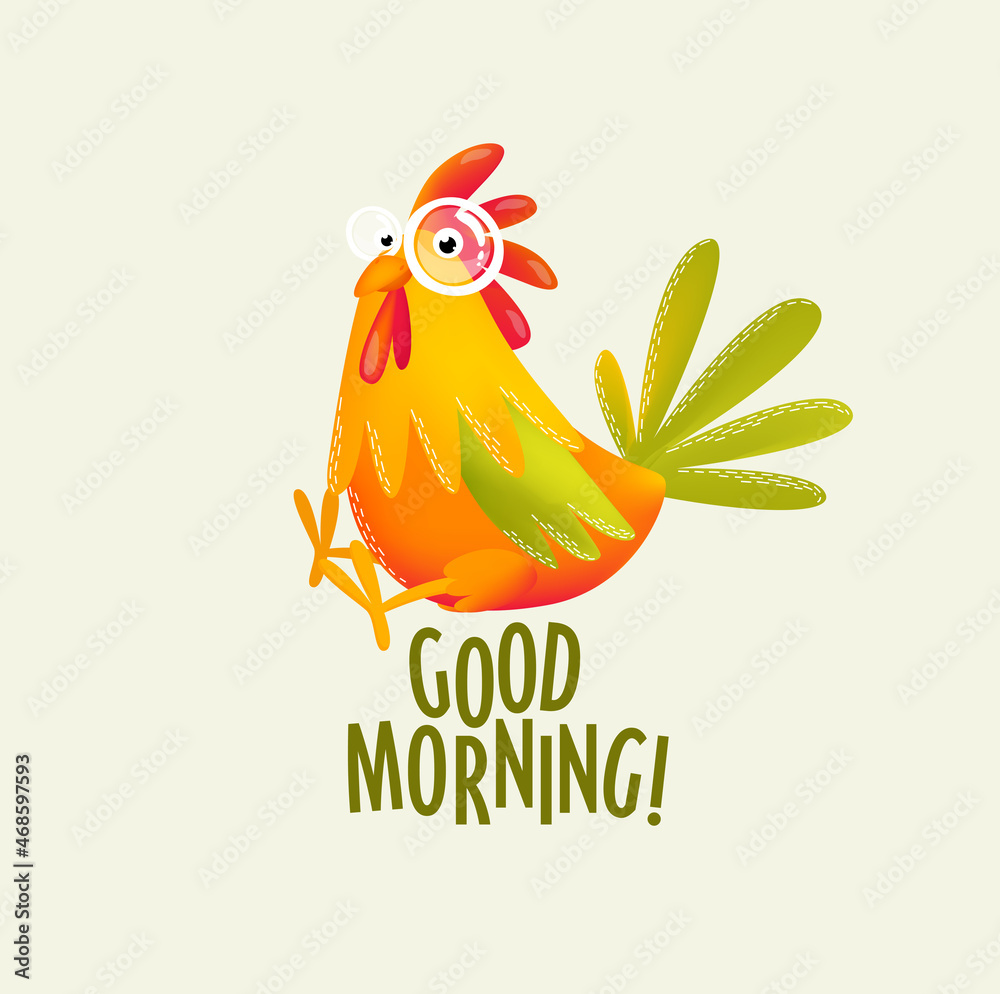 Print. A rooster saying good morning. farm. bird. cartoon rooster ...