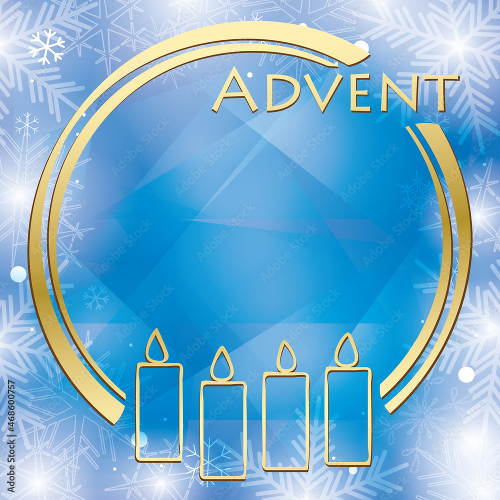 blue white background with advent candles and golden frame - vector ...