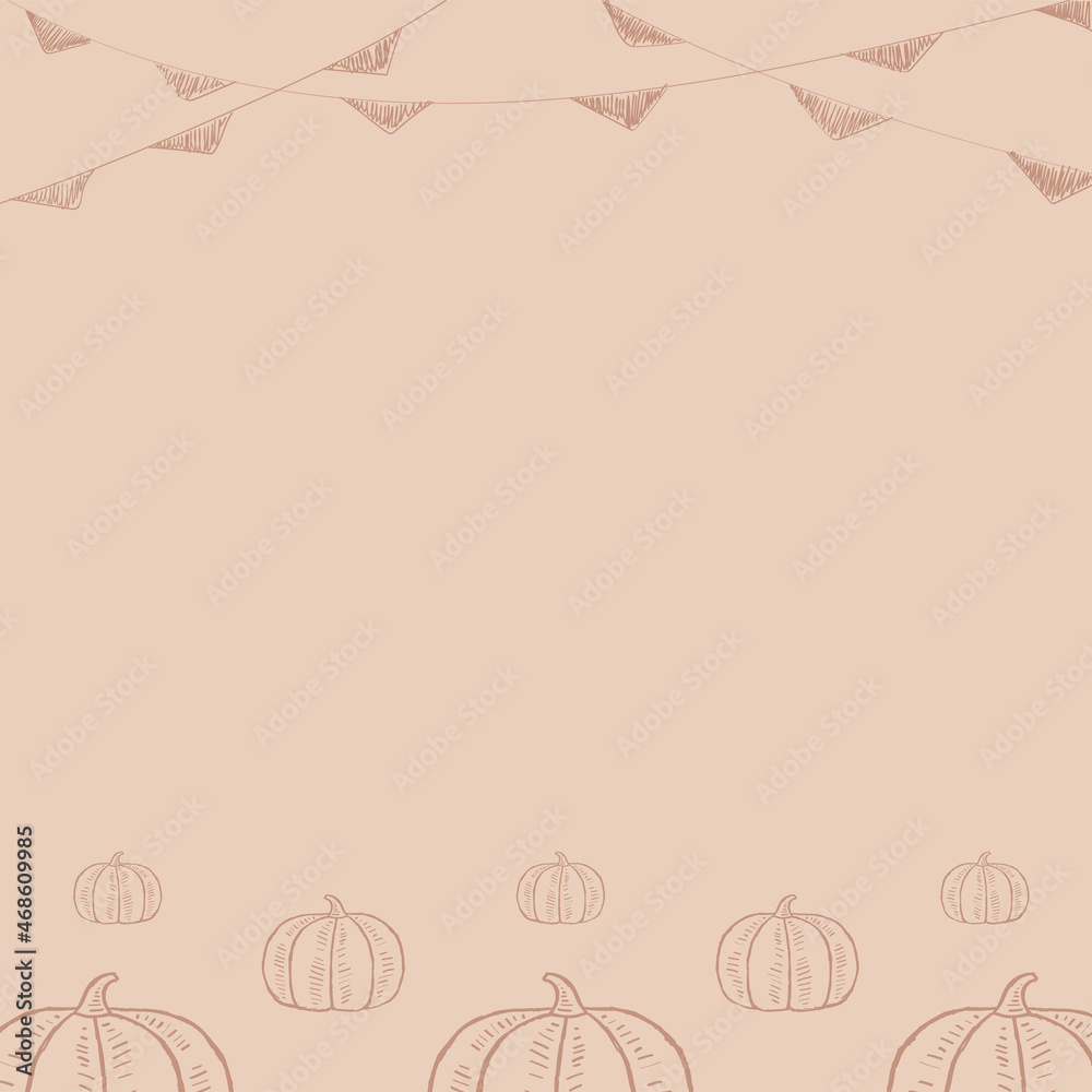 Autumn party square background. Pumpkin harvest festival hand drawn ...