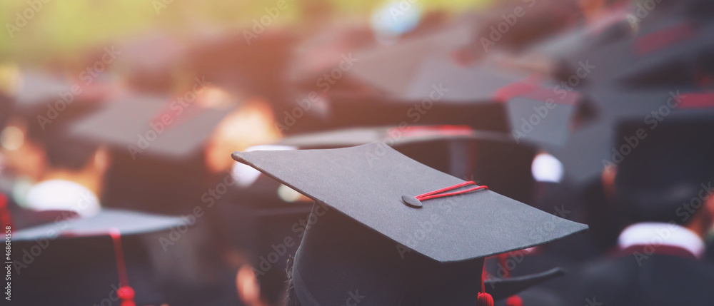 Image blur education group of graduates during commencement. Concept ...