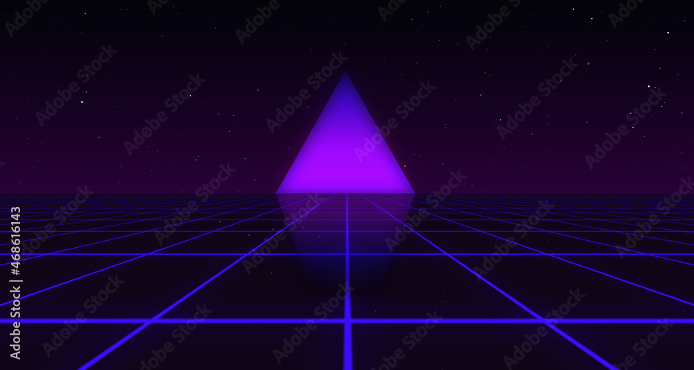 80s Retro Sci-Fi Background Futuristic Grid landscape. Digital cyber ...