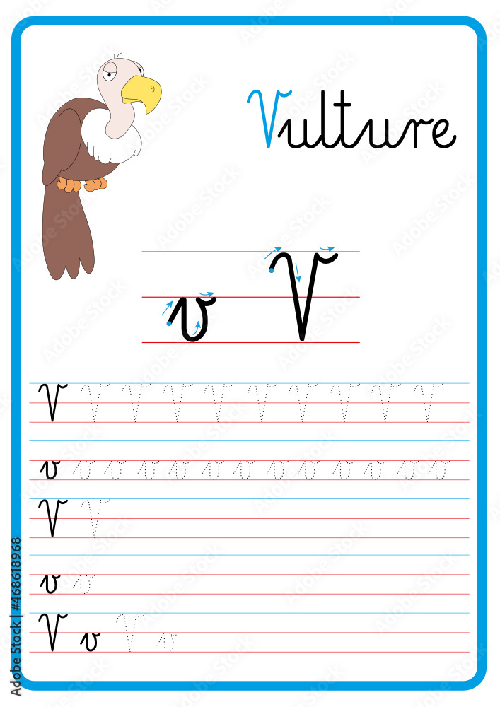 Plansza do nauki pisania liter alfabetu, litera v Stock Vector | Adobe ...