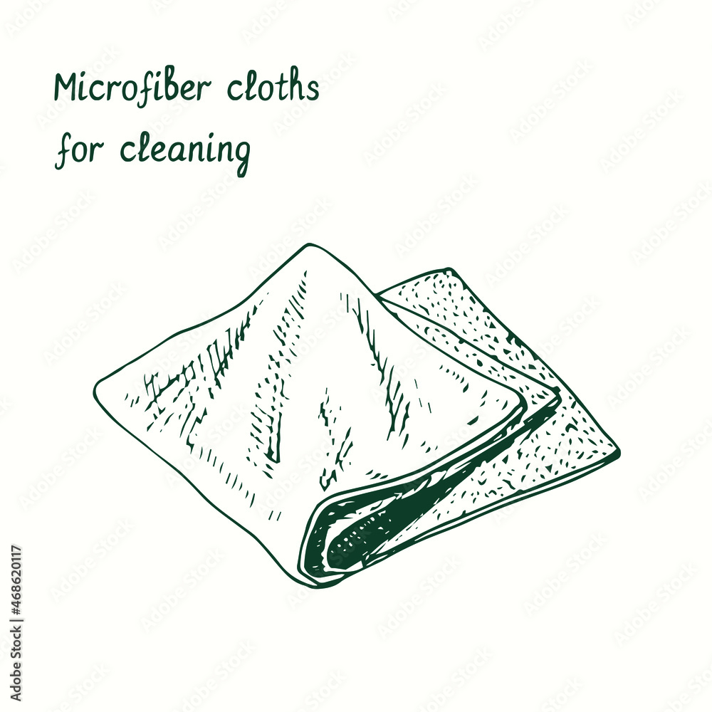 Microfiber cloths for cleaning. Ink black and white doodle drawing in ...