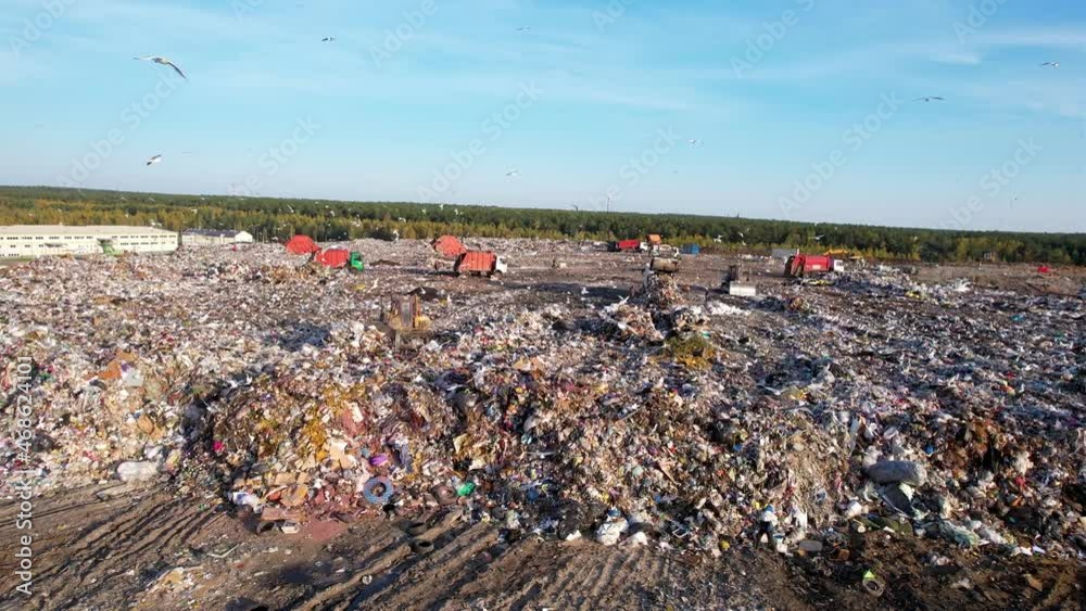 Landfill waste disposal. Garbage dump with waste plastic and ...