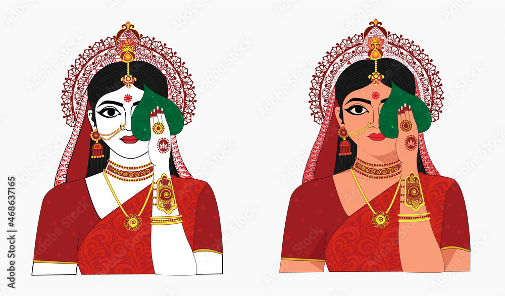 Bengali Bride Flat Vector Illustration Stock Vector | Adobe Stock