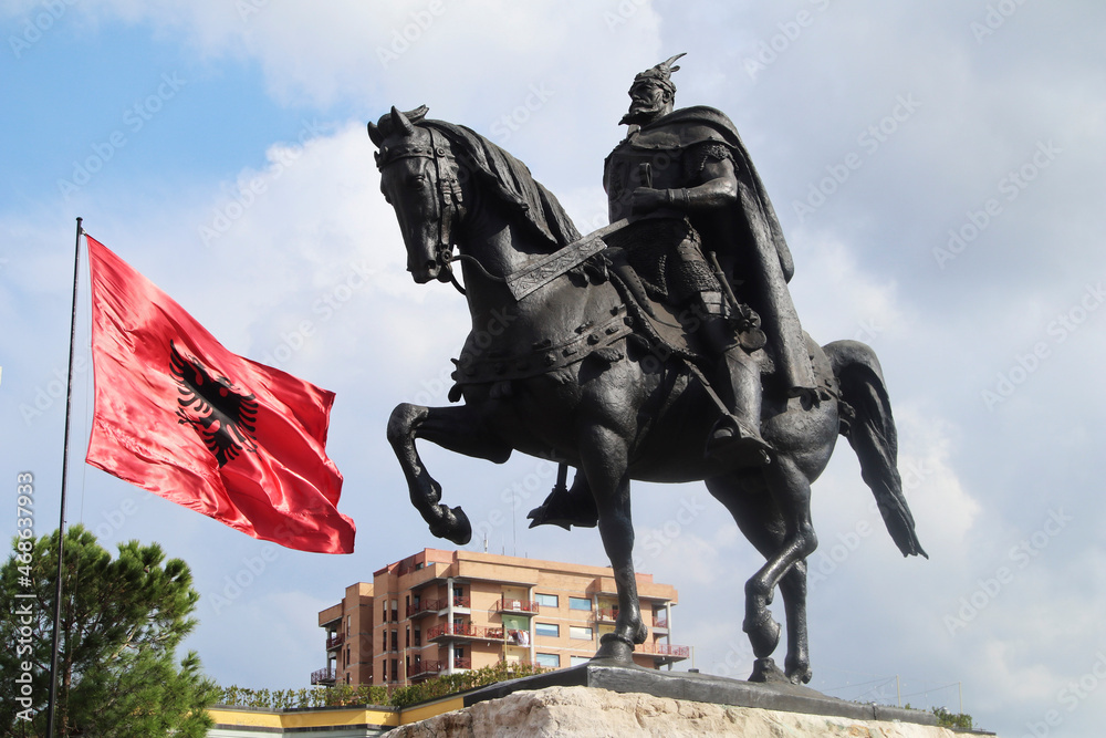 Skanderbeg Monument at Skanderbeg square in Tirana, Albania, Europe ...