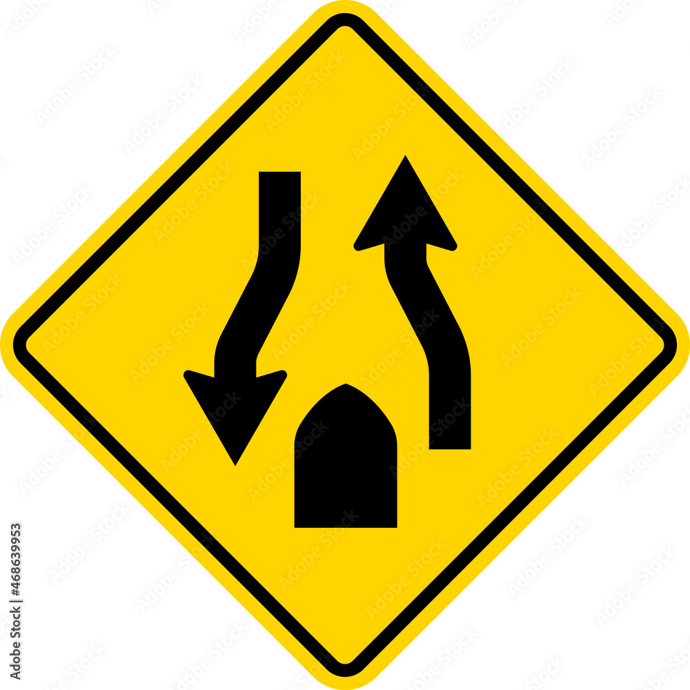 Divided road ends sign. Traffic signs and symbols. Stock Vector | Adobe ...