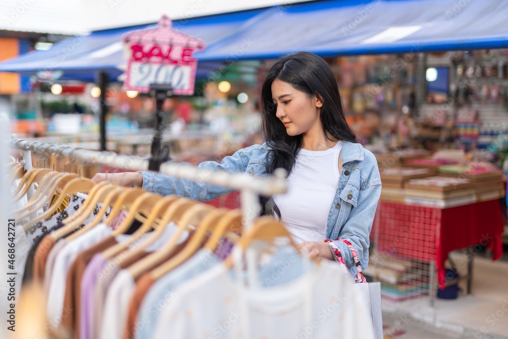 Beautiful asian female young model lady having a solo shopping and ...