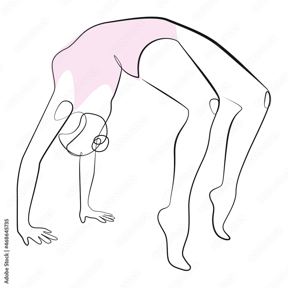 Woman doing stretching exercises one line drawing on white isolated ...