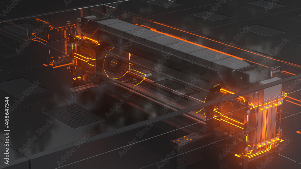 Industrial installation in neon light. The concept of automation ...