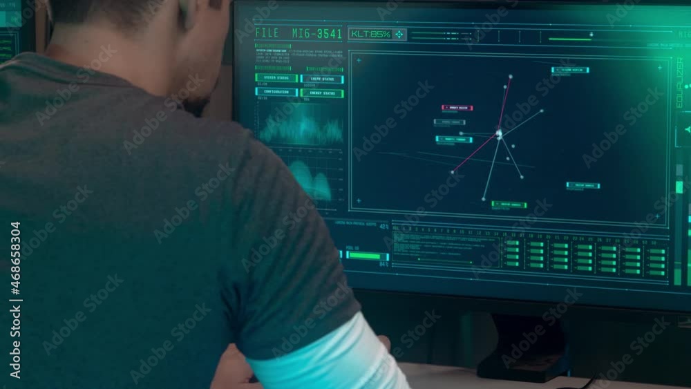 Close Up of Developer Engineer Working on Advanced Blockchain Network ...