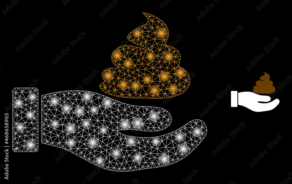 Glossy polygonal mesh net shit hand icon with glare effect on a black ...