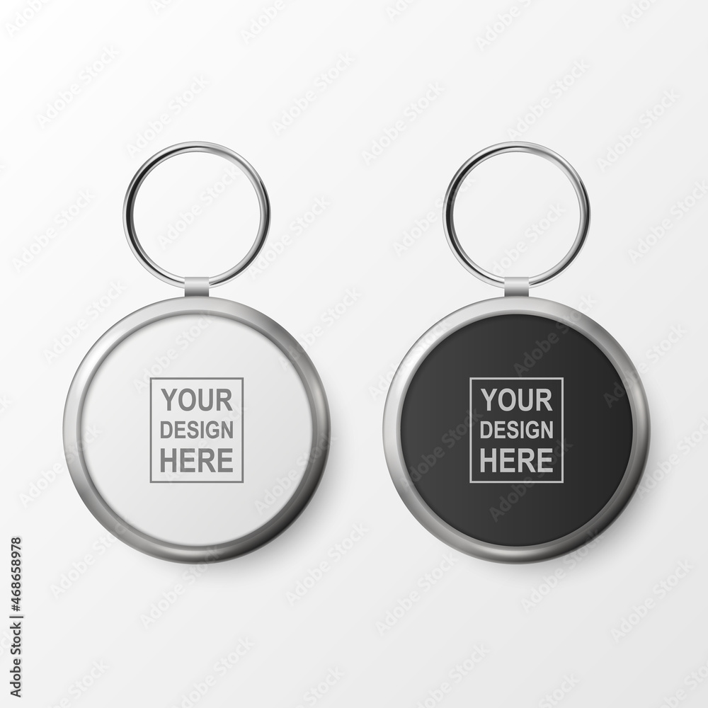 Vector 3d Realistic Blank White, Black Round Keychain with Ring and ...