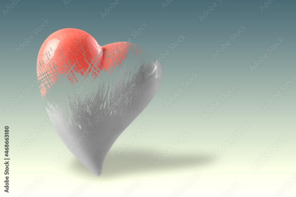 The heart symbol is divided into two parts. One part of the heart is ...