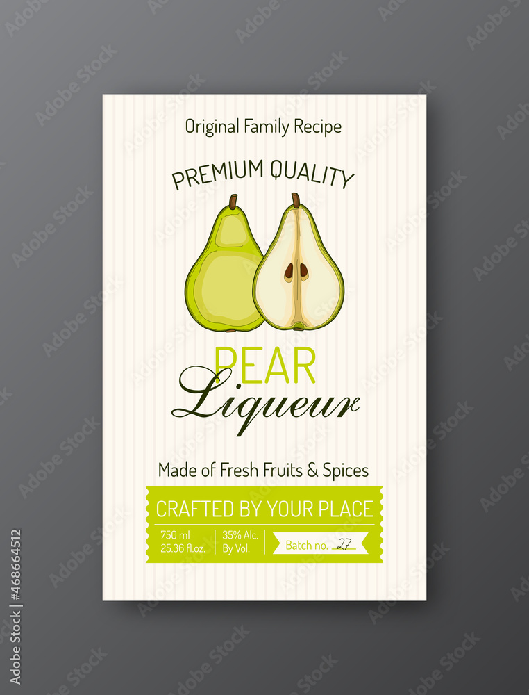 Pear liqueur alcohol label template Modern vector packaging design ...