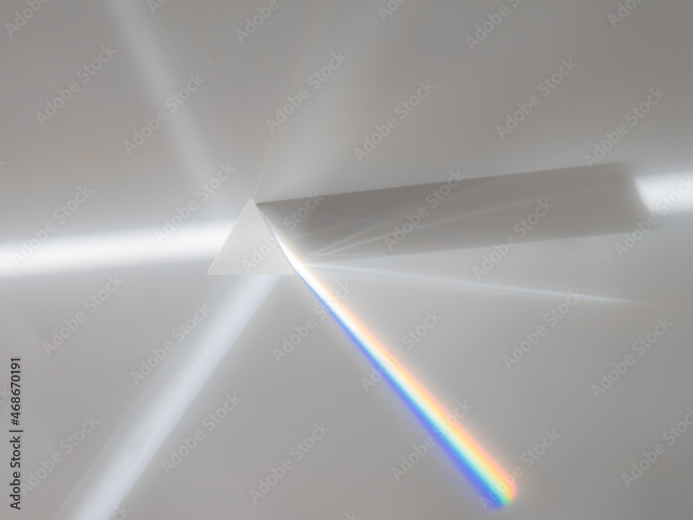 Scattering of a ray of sunlight (white light) through a prism creating ...