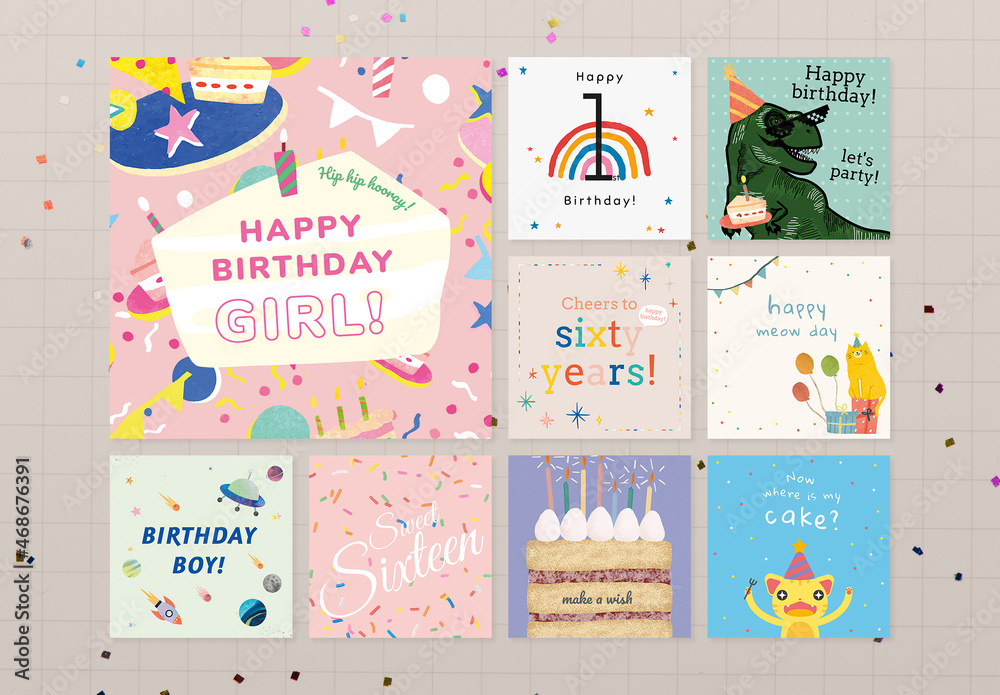 Birthday Greeting Layout Set Stock Template | Adobe Stock