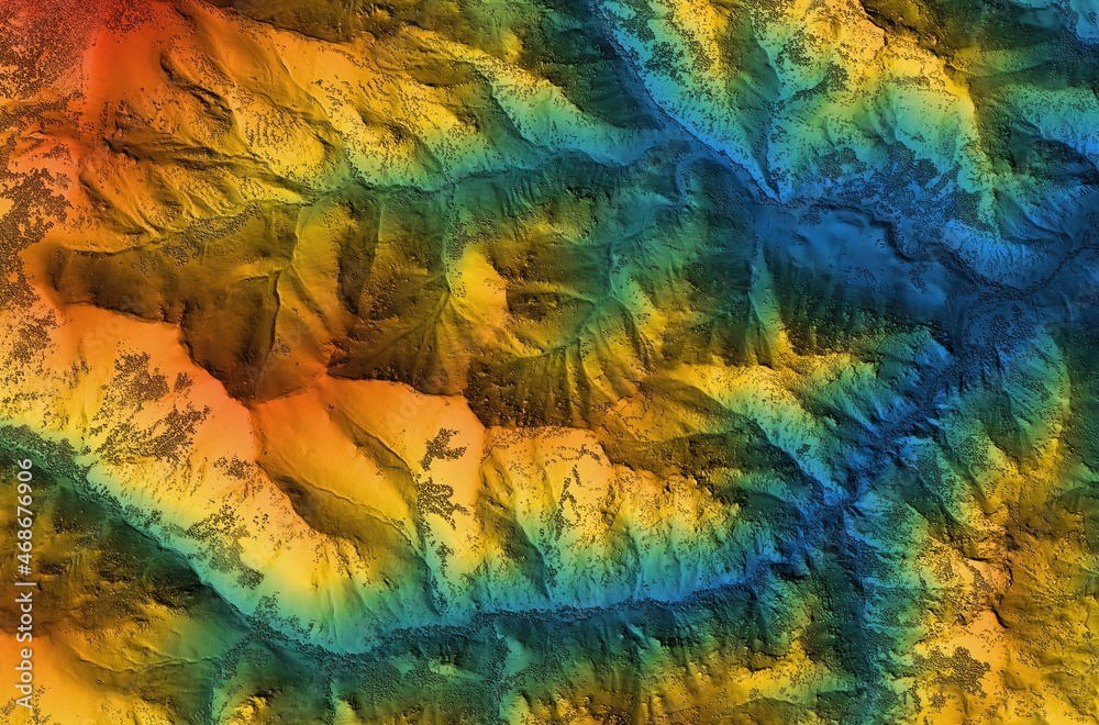 Digital elevation model. GIS product made after proccesing aerial ...