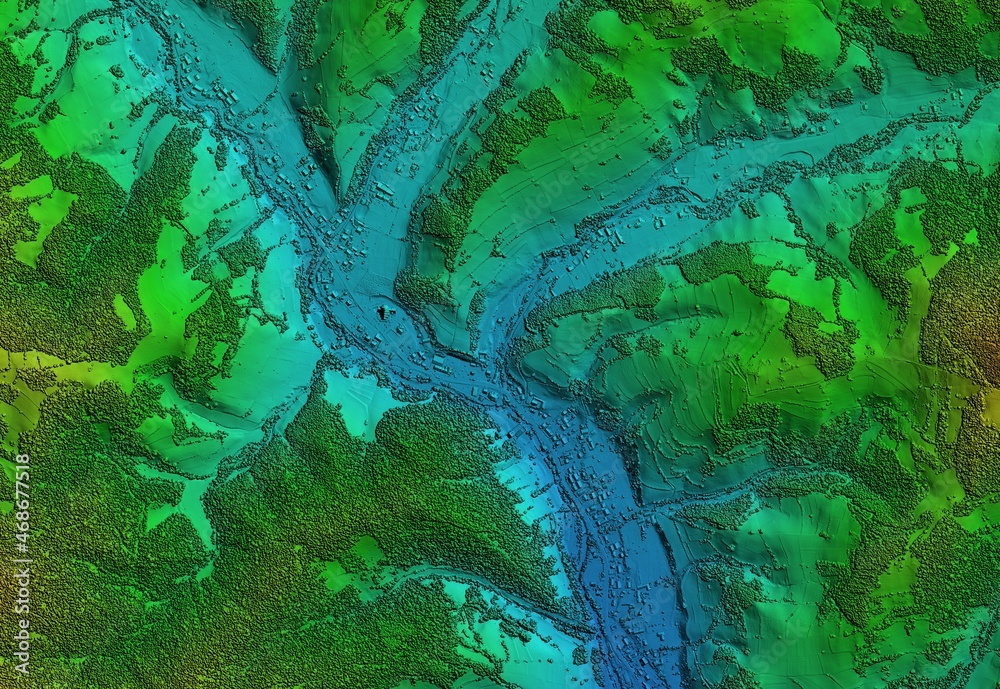 Digital elevation model. GIS 3D illustration made after proccesing ...