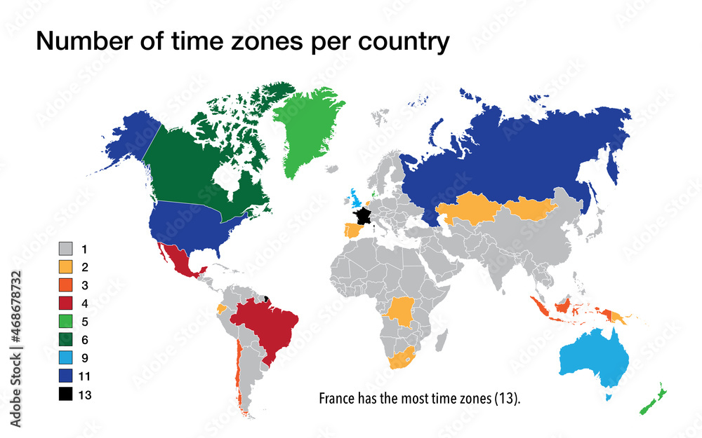 Map with number of time zones per country Stock Illustration | Adobe Stock Map with number of time zones per country Stock Illustration | Adobe Stock