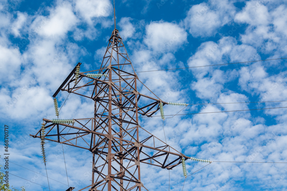 Power line, power line, high-voltage overhead power line pylon, sky ...