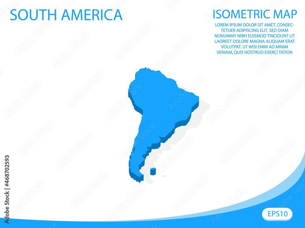 Modern vector isometric of South America blue map. elements white ...