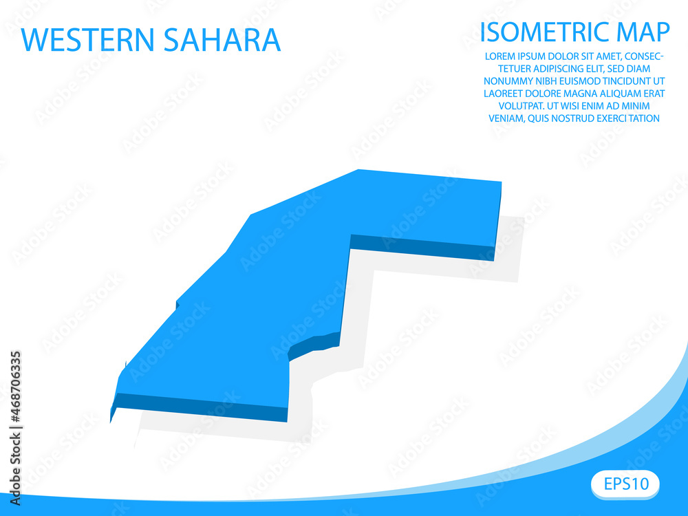 Modern vector isometric of Western Sahara blue map. elements white ...