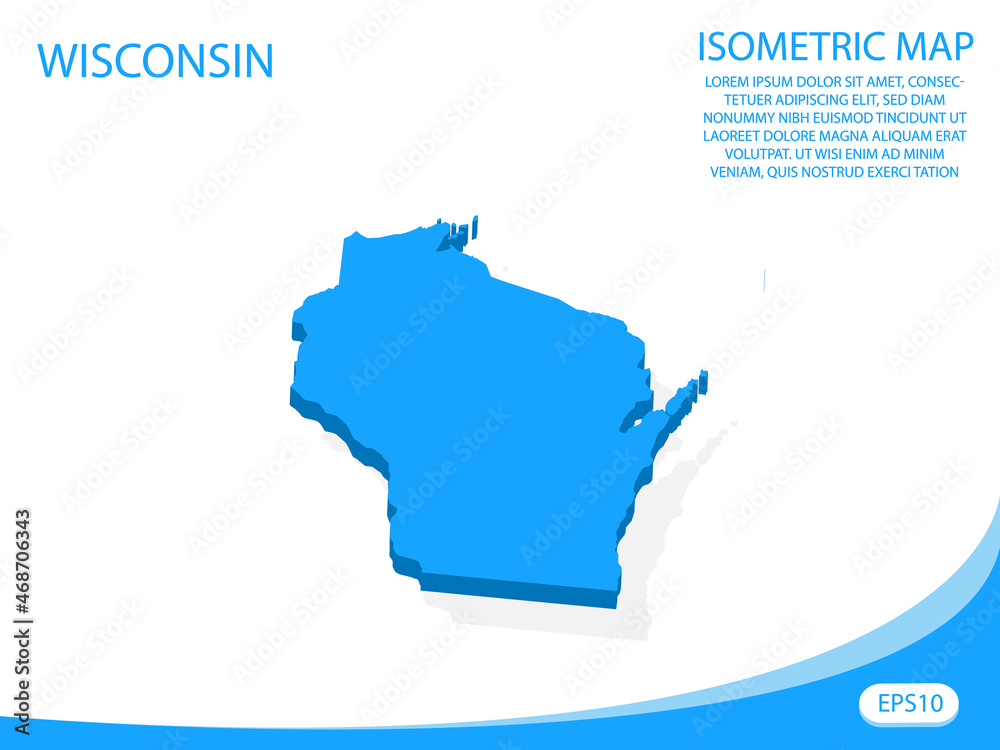 Modern vector isometric of Wisconsin blue map. elements white ...