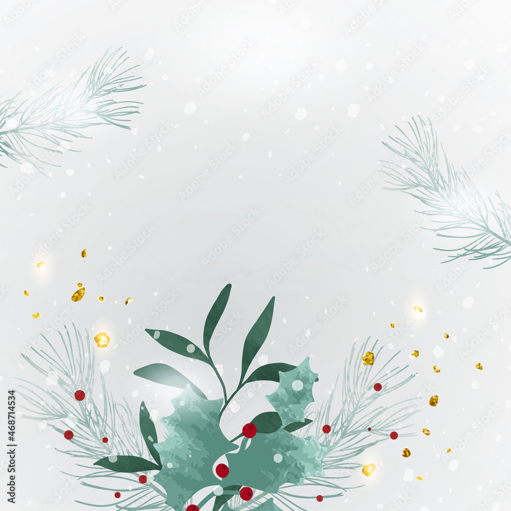 Winter background vector. Hand painted watercolor flower and botanical ...