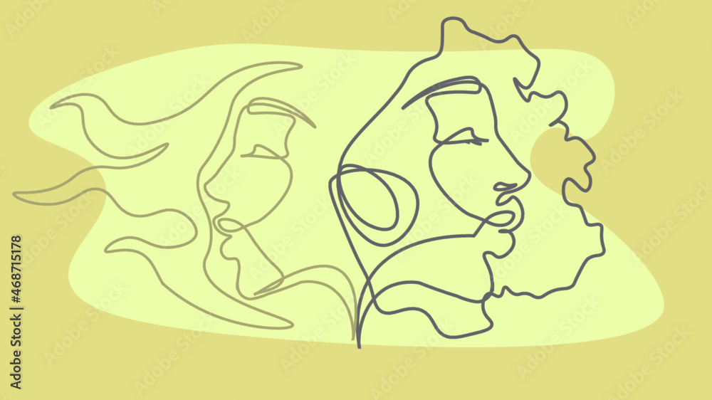 Abstract One line Portraits of two women of different nationalities and ...