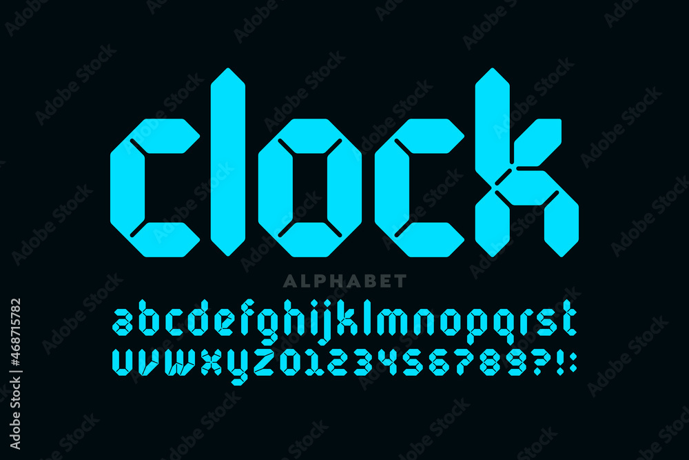 Digital clock style font design, alphabet letters and numbers vector ...