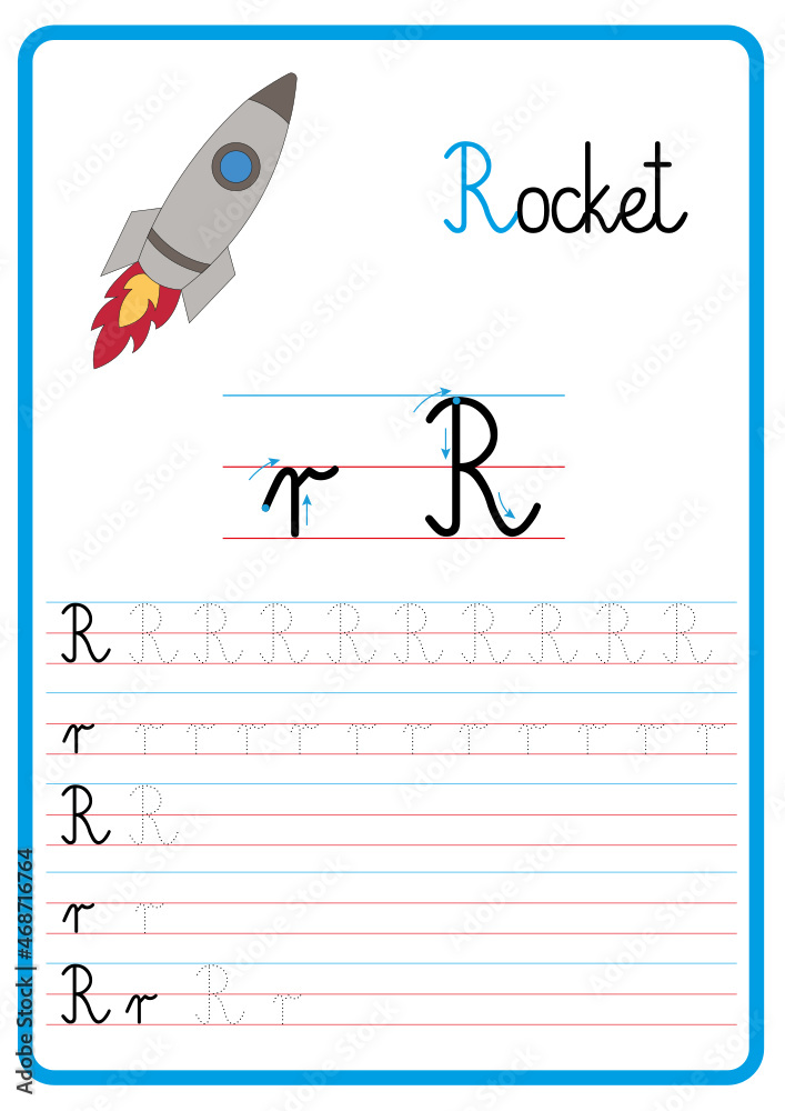 Plansza do nauki pisania liter alfabetu, litera r Stock Vector | Adobe ...