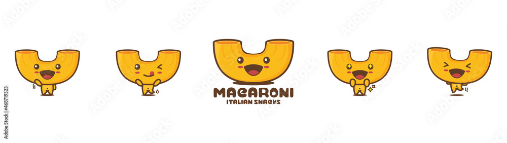 cute macaroni cartoon mascot. pasta vector illustration, with different ...