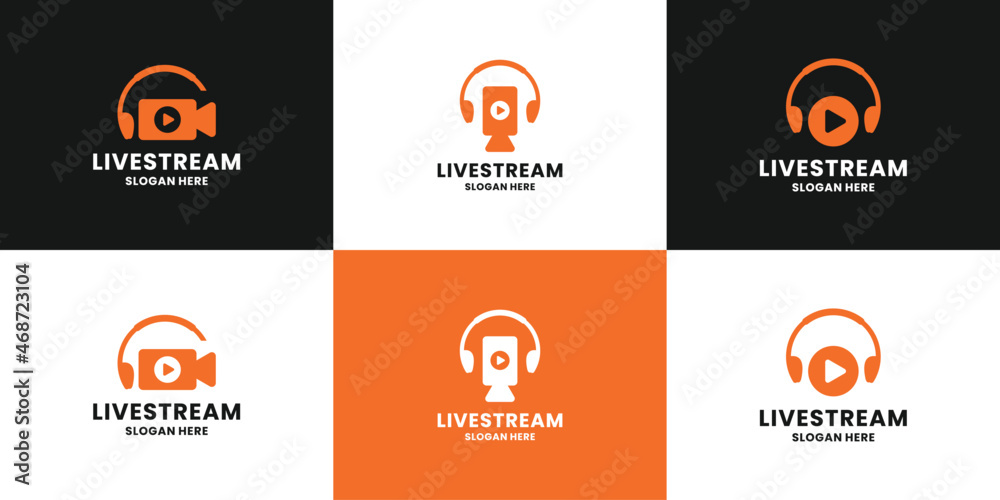 set of clean live streaming logo design. air phone and camera video ...
