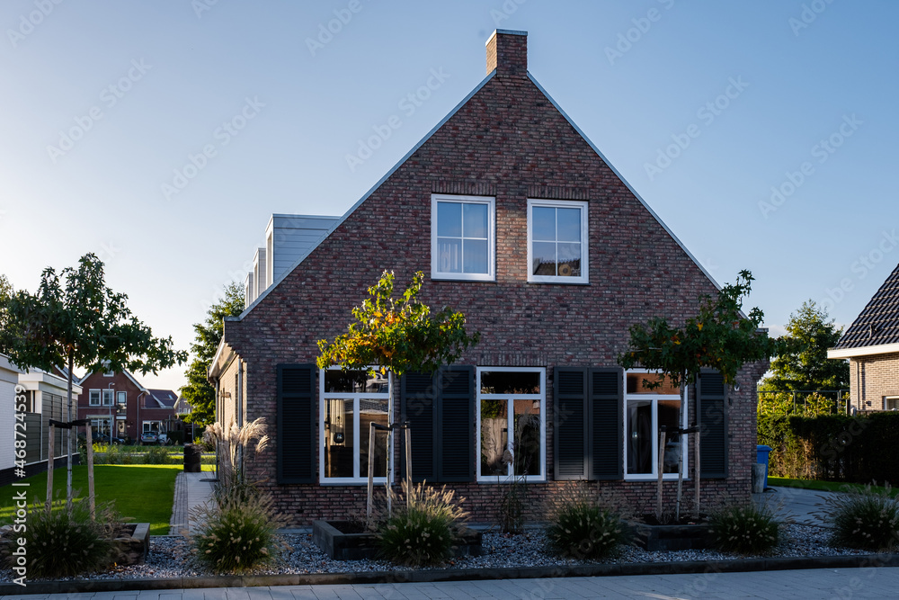 Dutch Suburban area with modern family houses, newly build modern ...