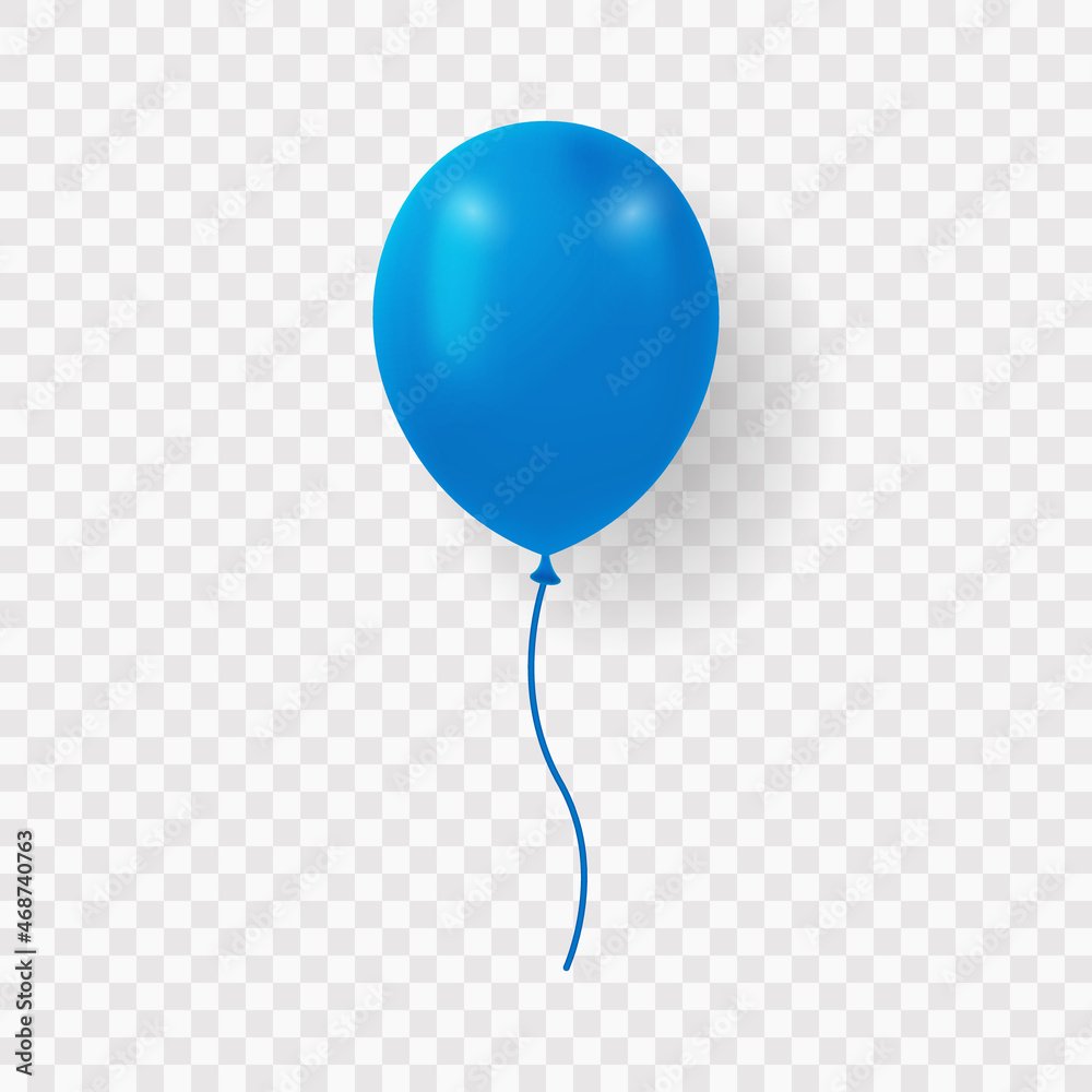 Single Dark Blue Balloon with Ribbon on Transparent Background. Blue ...