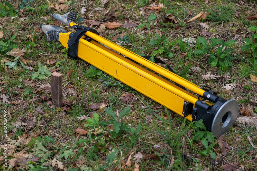 Stake driven into the ground as a topographic base and tripod for the ...