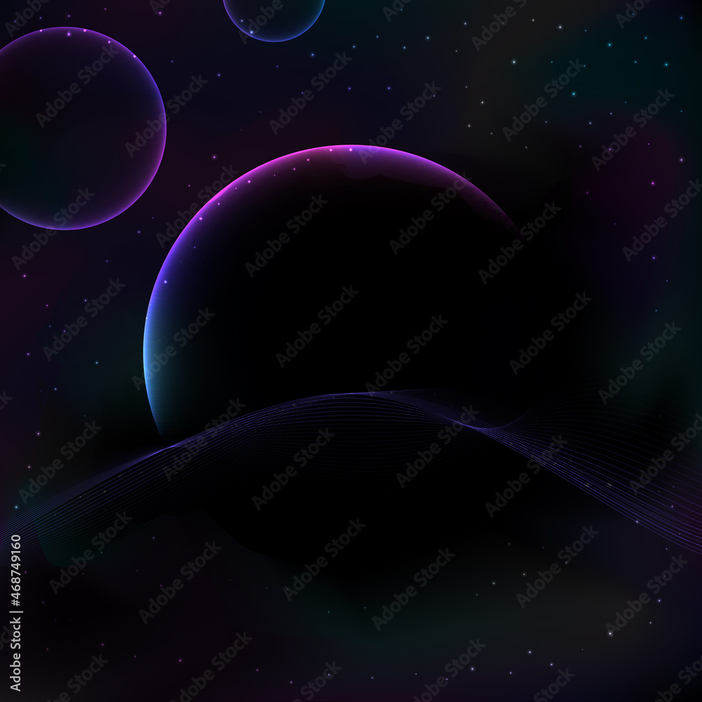 Starry night sky background. Planets, bright shining stars and stardust ...