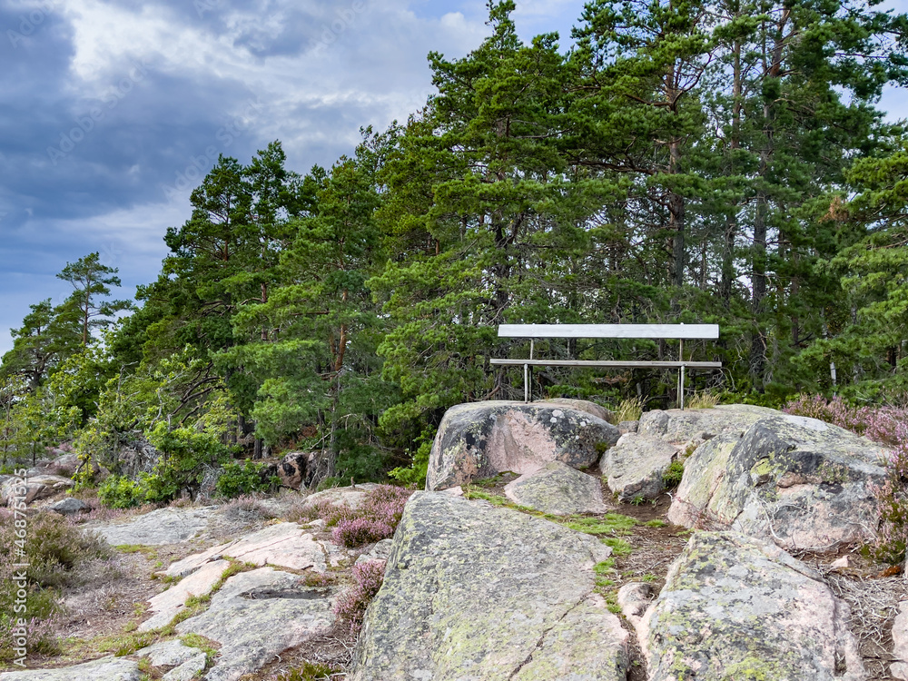 Bank auf dem Garpedansberget in Gamleby, Schweden Stock Photo | Adobe Stock